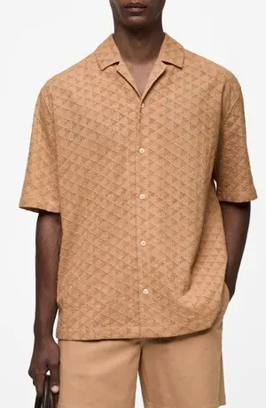 Mango Short Sleeve Cotton Button-up Shirt - Salmon