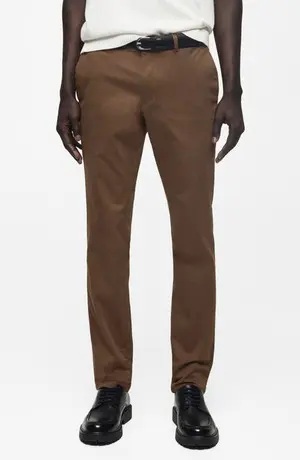 Mango Serge Slim Fit Chino Pants - Brown