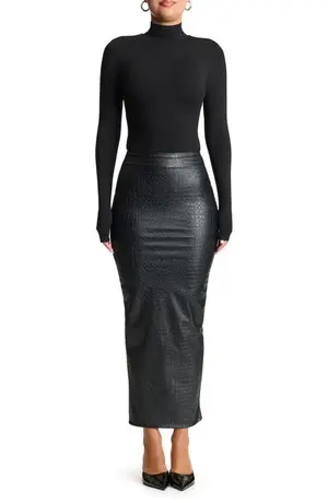 Naked Wardrobe Croc Embossed Midi Skirt