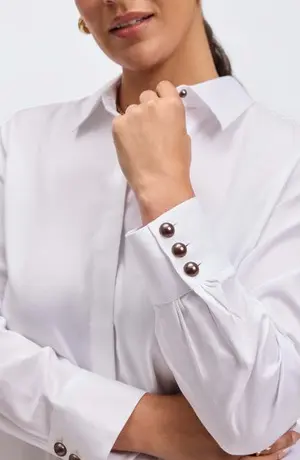 Foxcroft Pearly Bead Button-up Shirt