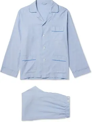 Thom Sweeney Camp-collar Cotton-twill Pyjama Set - Blue