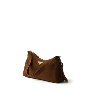 Prada Aimée Medium Suede Shoulder Bag - Brown