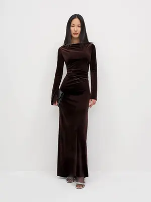 REFORMATION Donya Velvet Dress - Brown