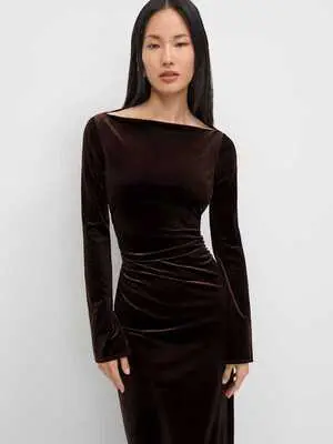 REFORMATION Donya Velvet Dress - Brown