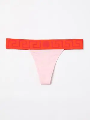 Versace Low-rise Thong In Stretch-cotton With Greca Waistband Pink