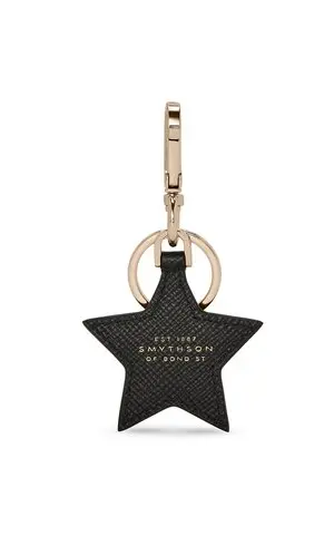 Smythson Panama Leather Star Keyring - Black