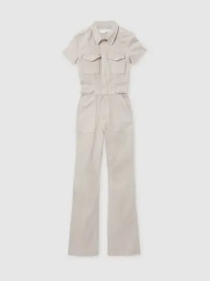 Good American Twill Utility Bootcut Jumpsuit - Sand