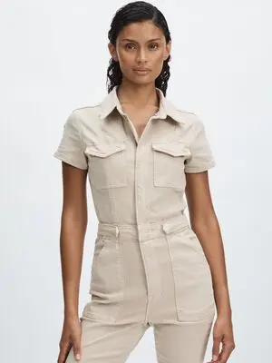 Good American Twill Utility Bootcut Jumpsuit - Sand