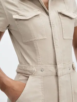 Good American Twill Utility Bootcut Jumpsuit - Sand