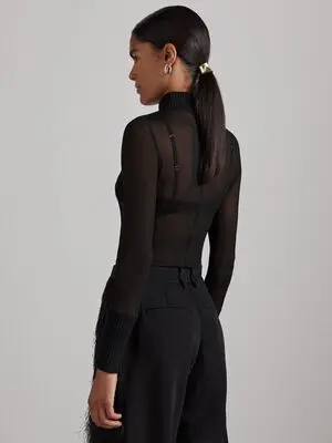 REISS Amber Atelier Sheer-jersey Funnel-neck Top