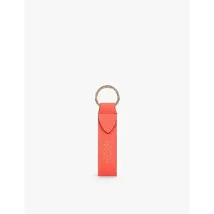Smythson Panama Grained Leather Keyring Bright Coral