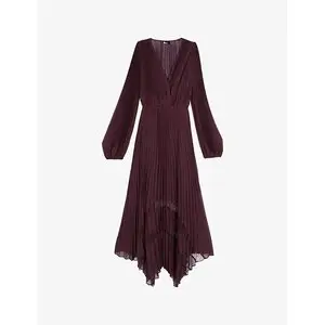 The Kooples Asymmetric-hem Pleated Woven Maxi Dress - Burgundy