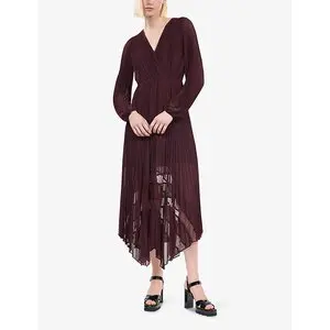 The Kooples Pliss Pleated Midi Dress - Burgundy | Editorialist