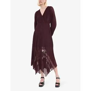 The Kooples Asymmetric-hem Pleated Woven Maxi Dress - Burgundy