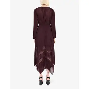 The Kooples Asymmetric-hem Pleated Woven Maxi Dress - Burgundy
