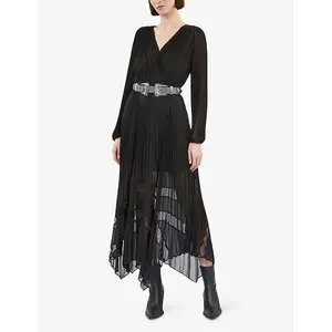 The Kooples Lace-panel Pleated Maxi Dress - Black