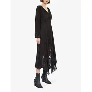 The Kooples Lace-panel Pleated Maxi Dress - Black