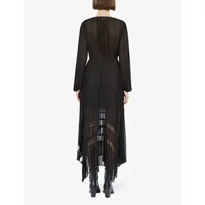 The Kooples Lace-panel Pleated Maxi Dress - Black