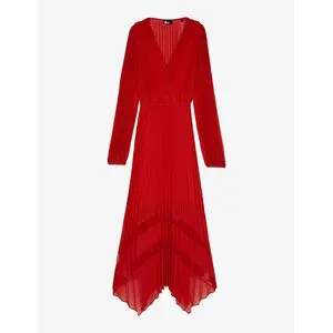 The Kooples Pleated Woven Maxi Dress - Red