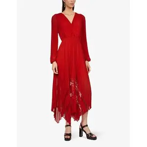 The Kooples Pleated Woven Maxi Dress - Red