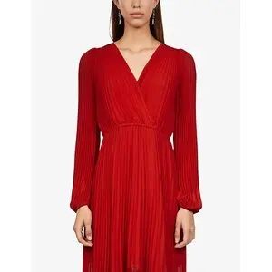 The Kooples Pleated Woven Maxi Dress - Red