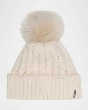 Gorski Gorski Knit Beanie With Fur Pom Beige/beig