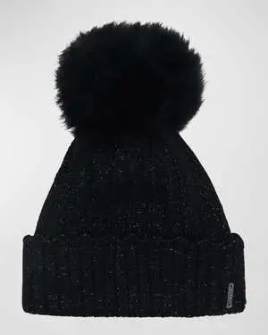 Gorski Gorski Knit Beanie With Fur Pom Black Black