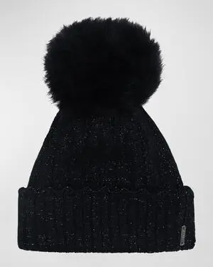 Gorski Knit Beanie With Fur Pom - Black