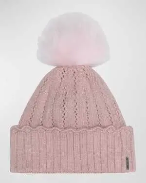 Gorski Gorski Knit Beanie With Fur Pom Pink Pink