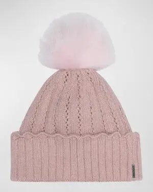 Gorski Knit Beanie With Fur Pom - Pink