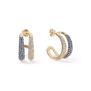 Stephanie Gottlieb Blue Sapphire And Diamond Double Domed Hoops