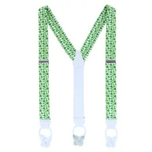 Trafalgar Shamrock Silk Button End Suspenders - White