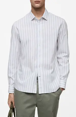 Mango Regular Fit Stripe Button-up Shirt - Sky Blue