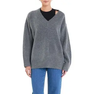 English Factory Oversized V-neck Sweater - Charcoal