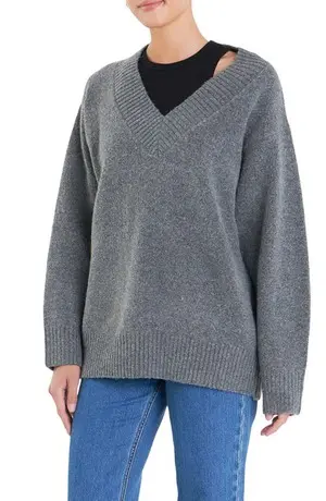 English Factory Oversized V-neck Sweater - Charcoal