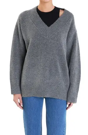 English Factory Oversized V-neck Sweater - Charcoal