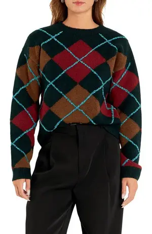 English Factory Argyle Knit Sweater Dark Green Multi