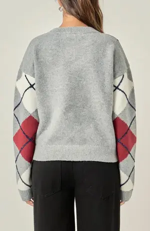English Factory Argyle Knit Sweater - Light Grey Multi