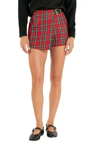English Factory Plaid Wrap Skort - Red