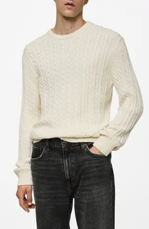 Mango Cable Stitch Cotton-blend Crewneck Sweater - Off White