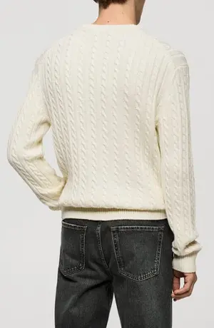 Mango Cable Stitch Cotton-blend Crewneck Sweater - Off White
