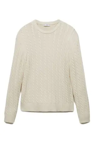 Mango Cable Stitch Cotton-blend Crewneck Sweater - Off White