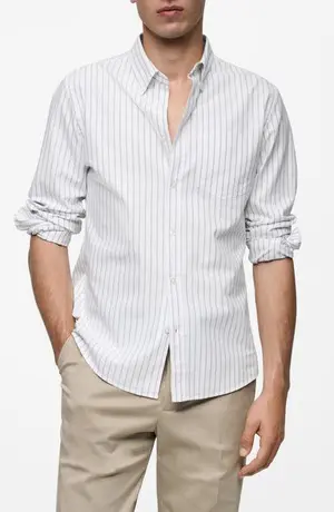 Mango Kodak Stripe Regular Fit Poplin Button-down Shirt White