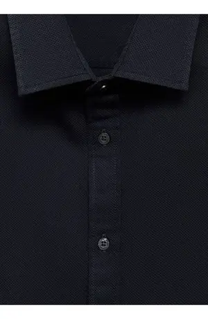 Mango Slim Fit Cotton Button-up Shirt - Dark Navy