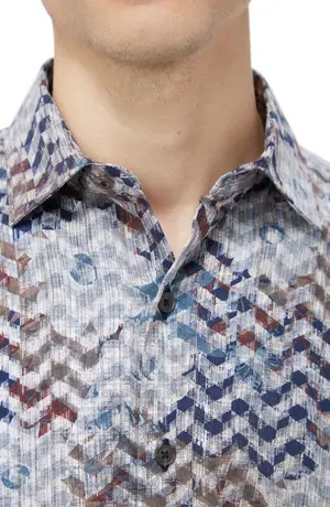 Bugatchi Axel Shaped Fit Floral Chevron Print Stretch Button-up Shirt - Caramel
