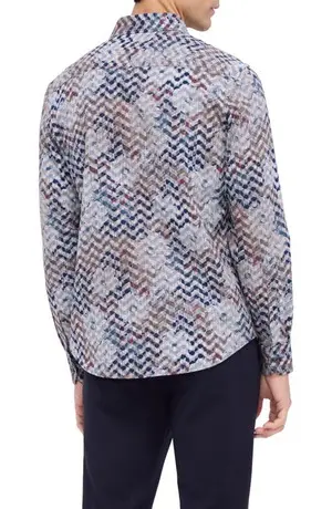 Bugatchi Axel Shaped Fit Floral Chevron Print Stretch Button-up Shirt - Caramel