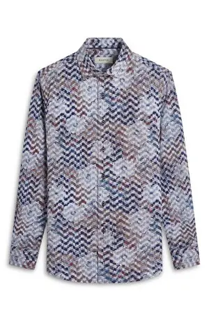 Bugatchi Axel Shaped Fit Floral Chevron Print Stretch Button-up Shirt - Caramel