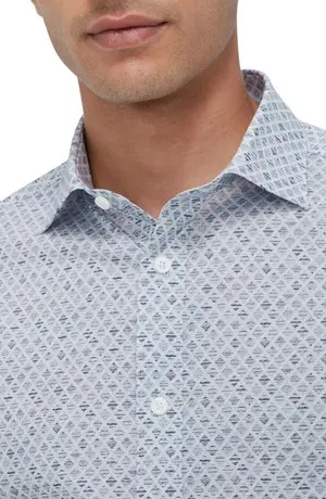 Bugatchi Axel Shaped Fit Diamond Check Stretch Button-up Shirt