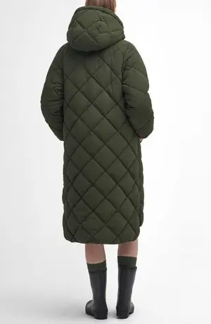 Barbour Kirkton Longline Puffer Coat - Olive/ancient