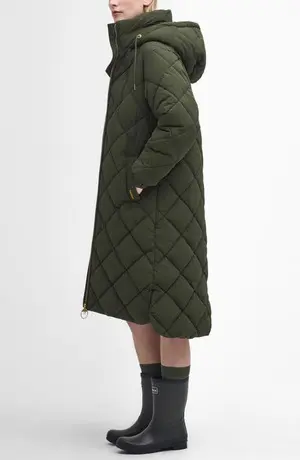 Barbour Kirkton Longline Puffer Coat - Olive/ancient